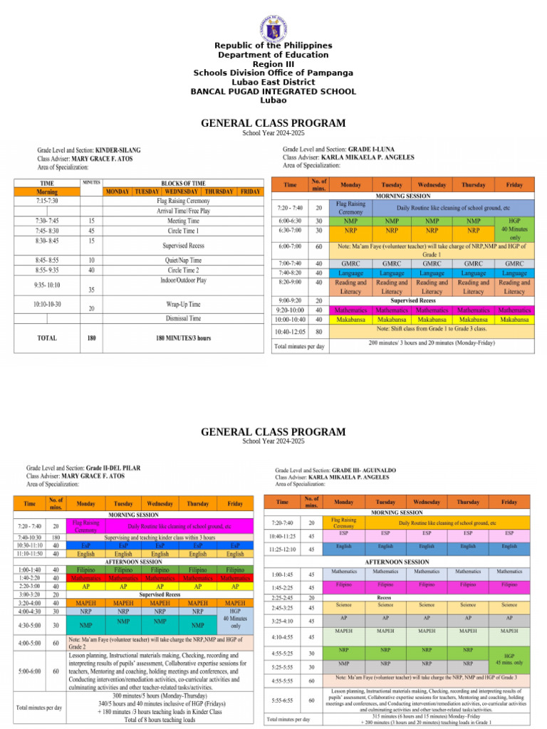 General Class Program 2024-2025 Elem | PDF