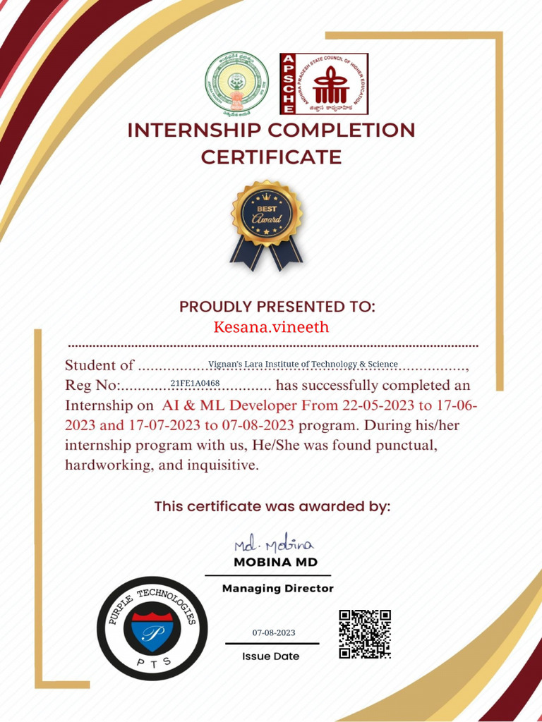 Intenship Certificate | PDF