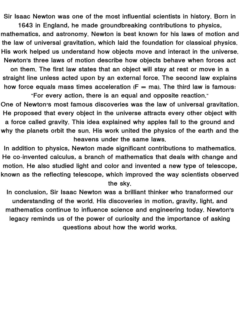 Isaac Newton: Pioneer of Physics and Math | PDF