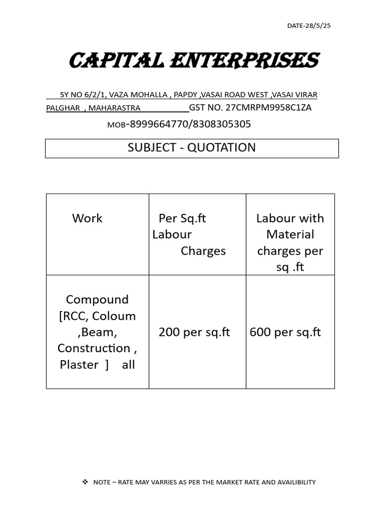 Civil Work Quotation | PDF