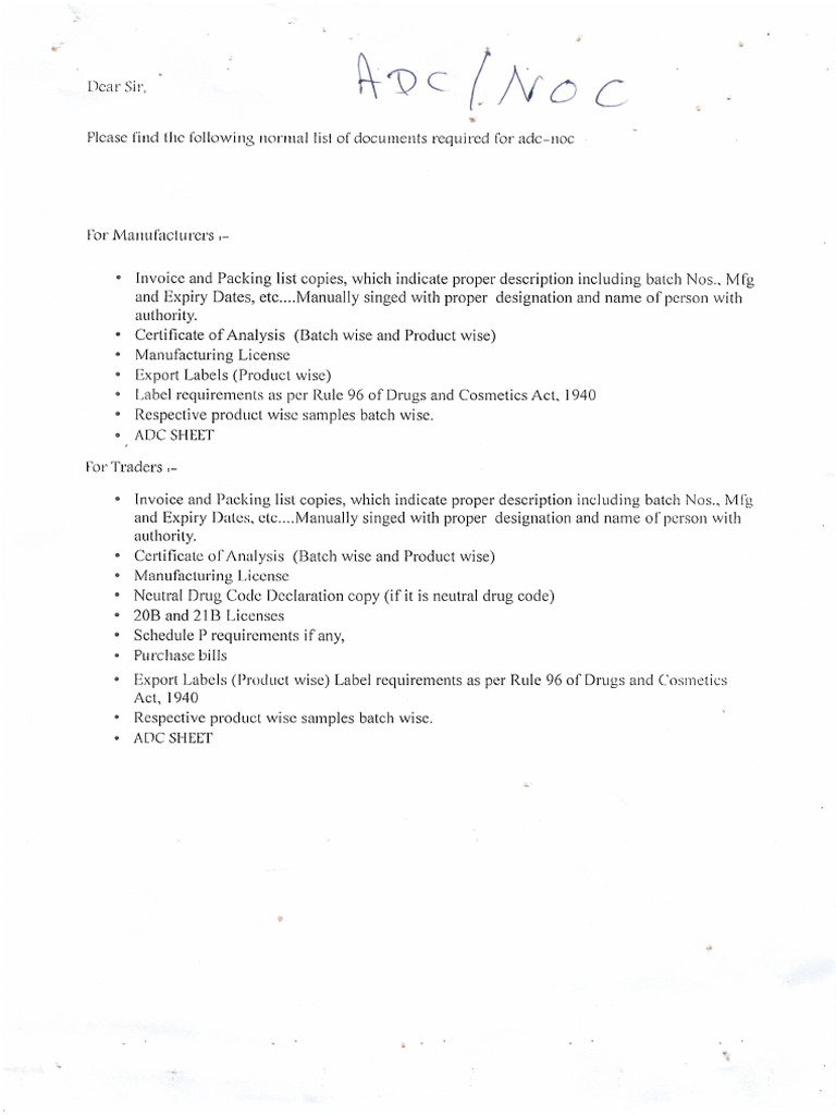 AdcList of ADC NOC Required Documents | PDF