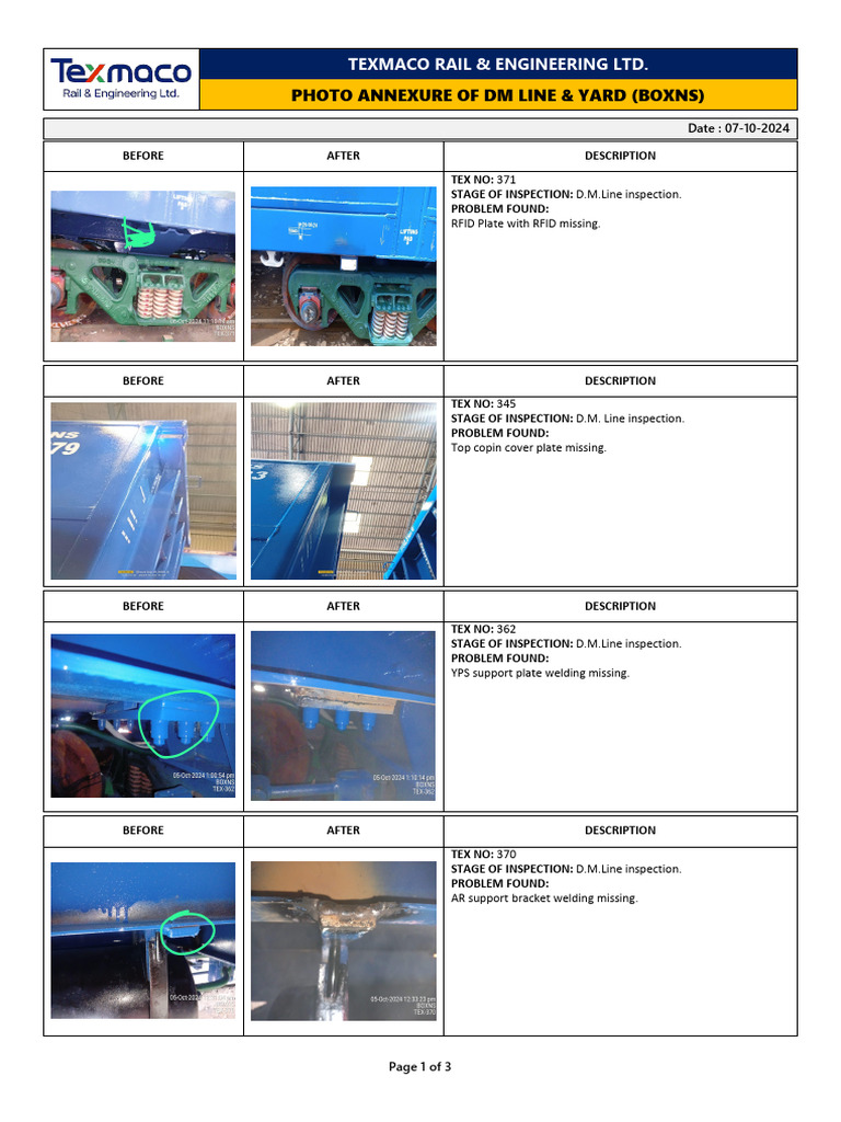 Photo Annexure of DM Line & Yard On Dated 07-10-2024. (BOXNS) | PDF