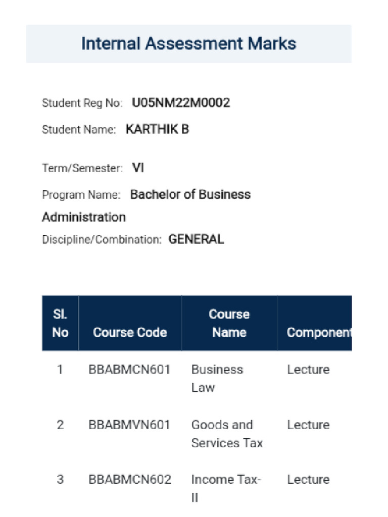 Student Internal Assessment Marks | PDF