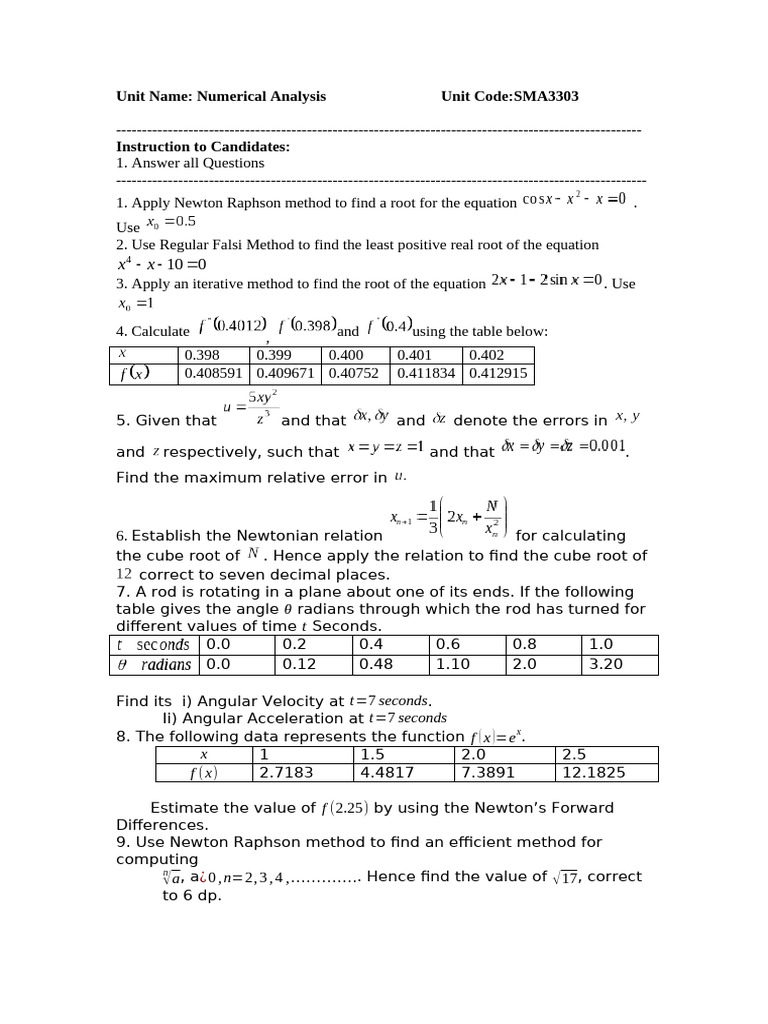 Unit Name: Numerical Analysis Unit Code:SMA3303 | PDF