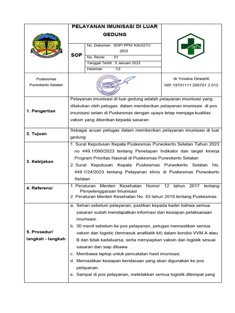 Imunisasi Luar Gedung: SOP Puskesmas | PDF