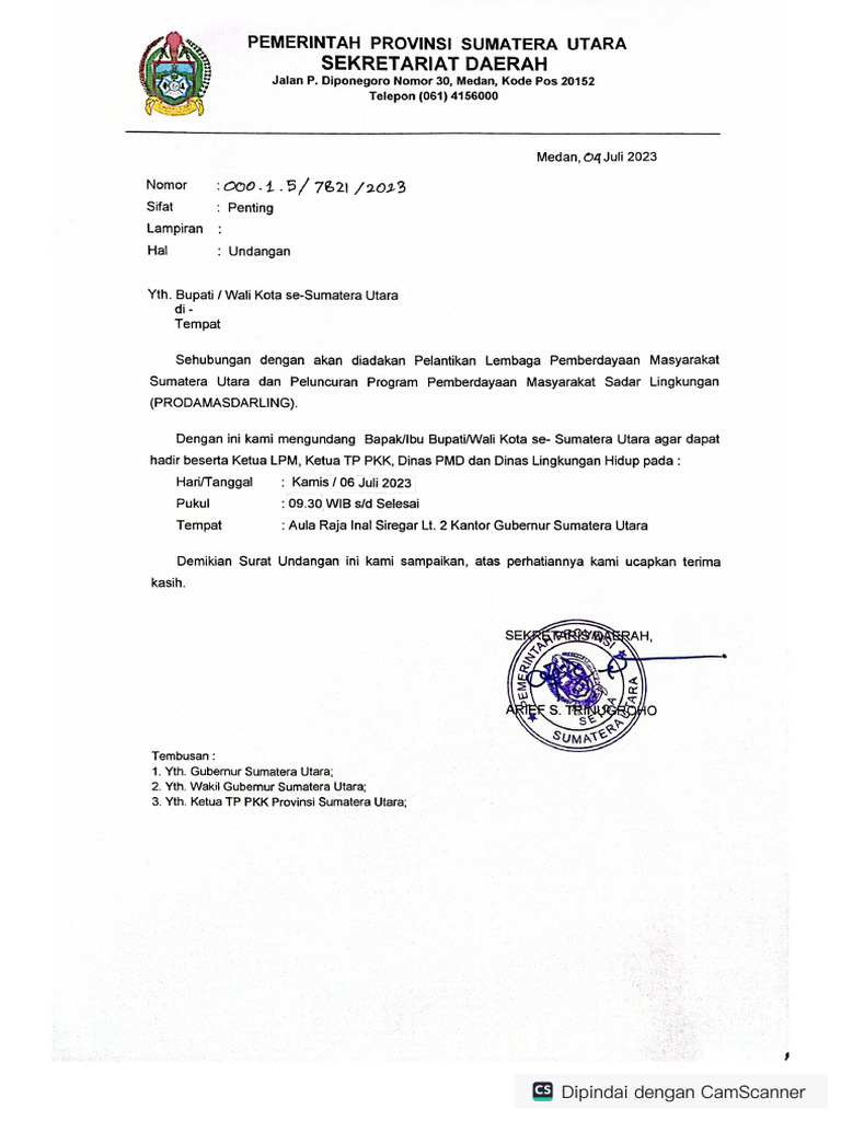 Surat Undangan Pelantikan LPM Sumut | PDF