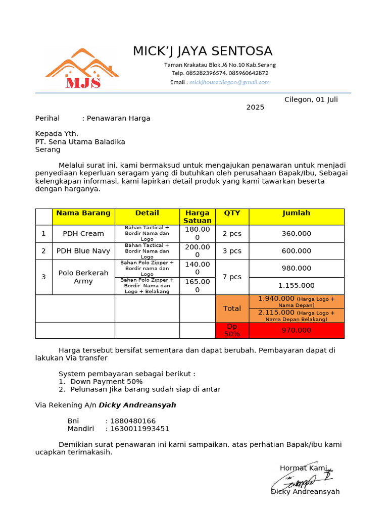 Contoh Surat penawaran harga | PDF