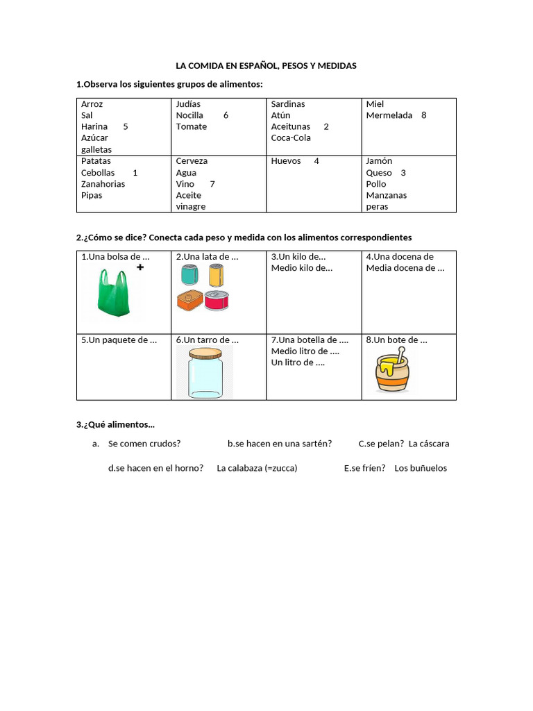 Comida en Español: Pesos y Medidas | PDF