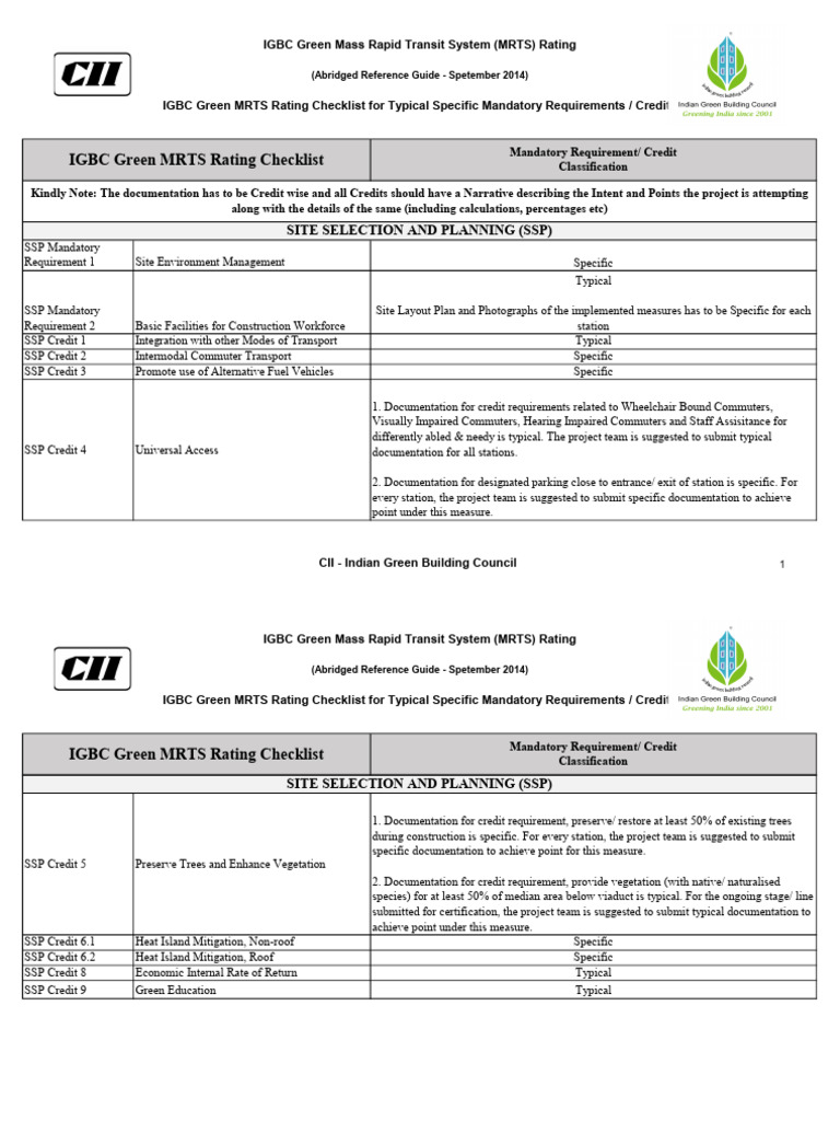 IGBC Green MRTS Rating Checklist | PDF | Green Building | Rapid Transit