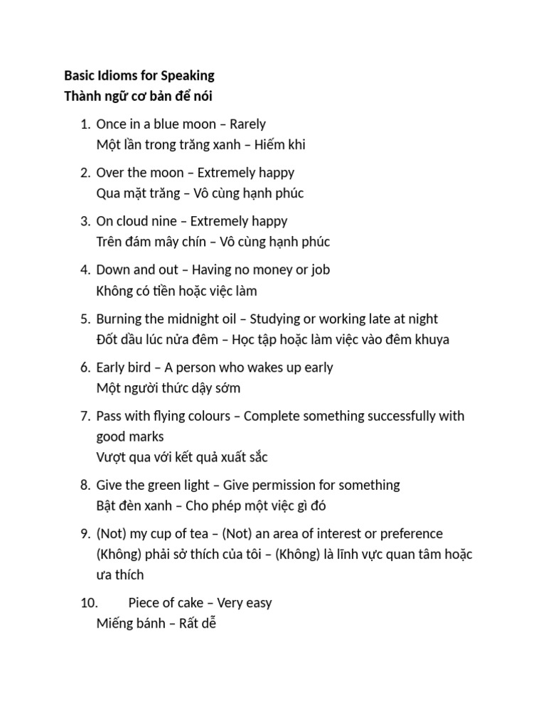 Basic Idioms For Speaking | PDF