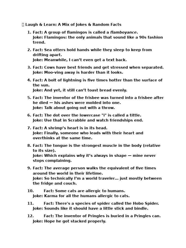 Jokes and Facts for Fun Learning | PDF