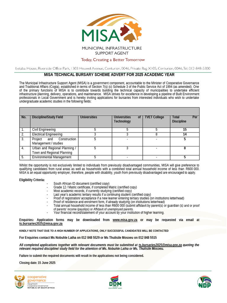 MISA Bursary Applications for 2025 | PDF