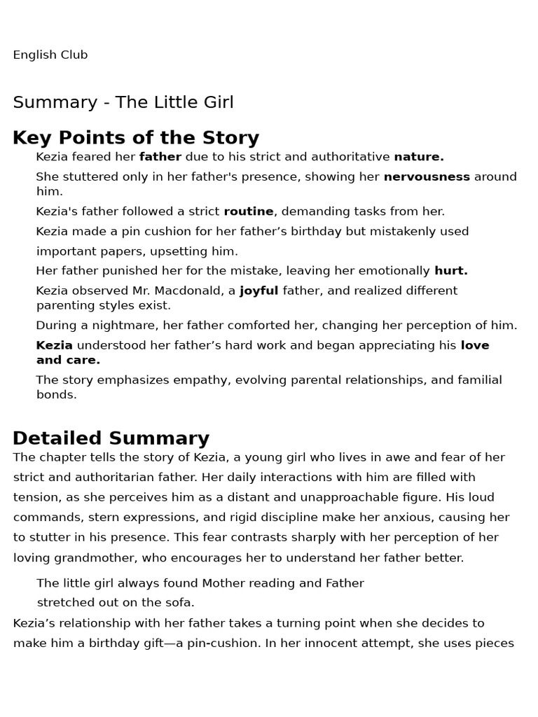 Understanding Fear and Love in "The Little Girl" | PDF | Love | Fear