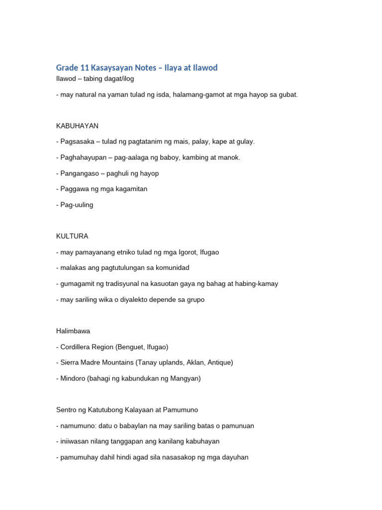 Grade11 Kasaysayan Notes Ilaya Ilawod | PDF