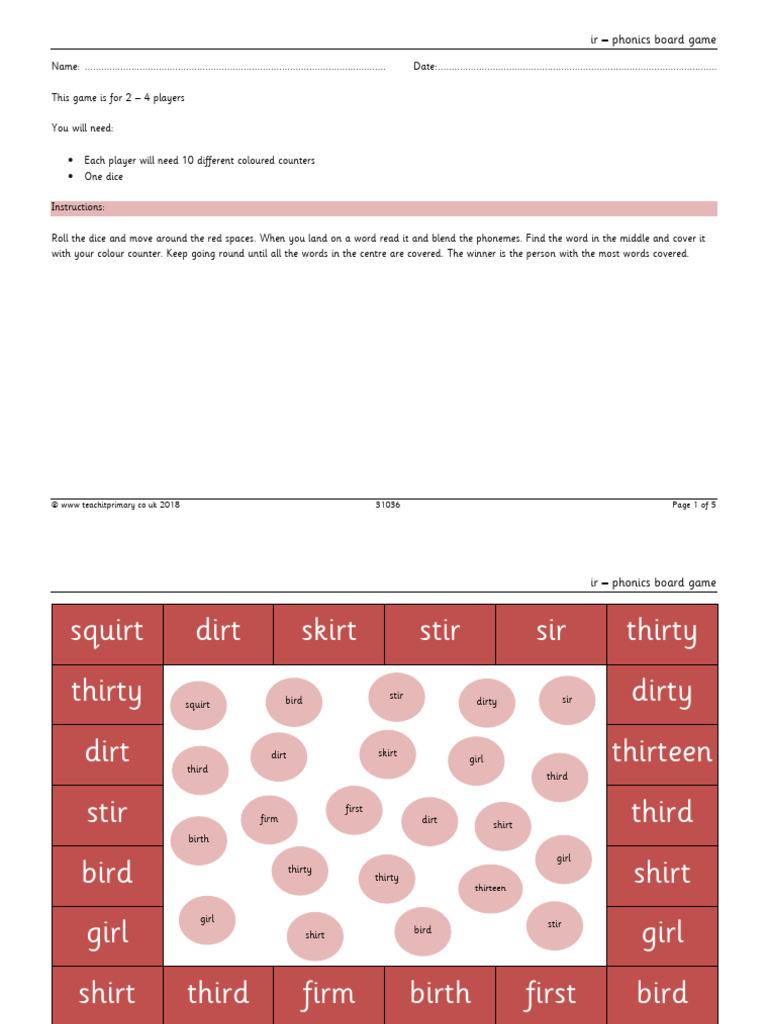 IR Phonics Board Game Instructions | PDF | Phonics | Chess Theory