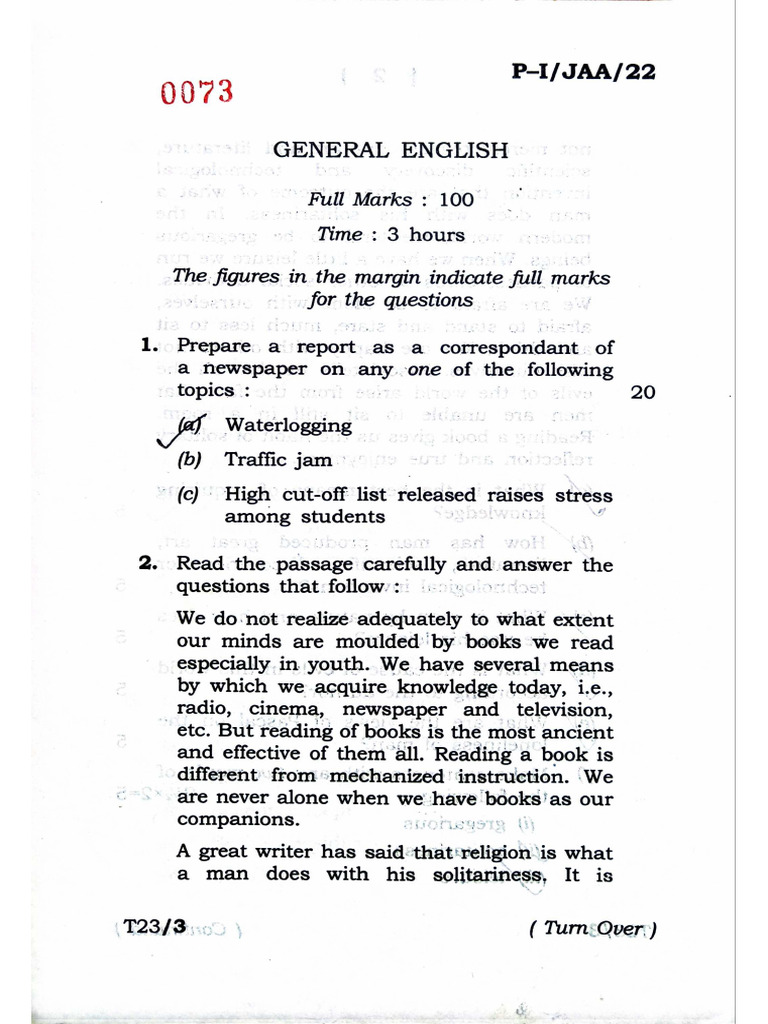 APSC JAA. General English - Pyq | PDF