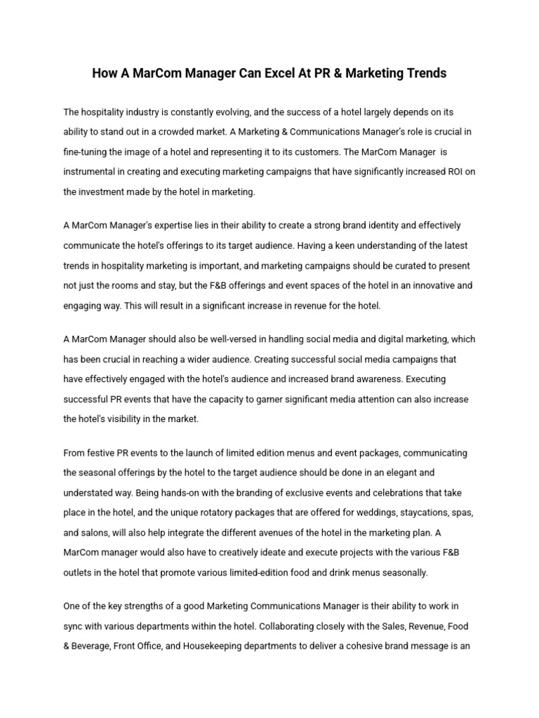 How A MarCom Manager Excels at PR & Marketing Trends | PDF | Marketing ...