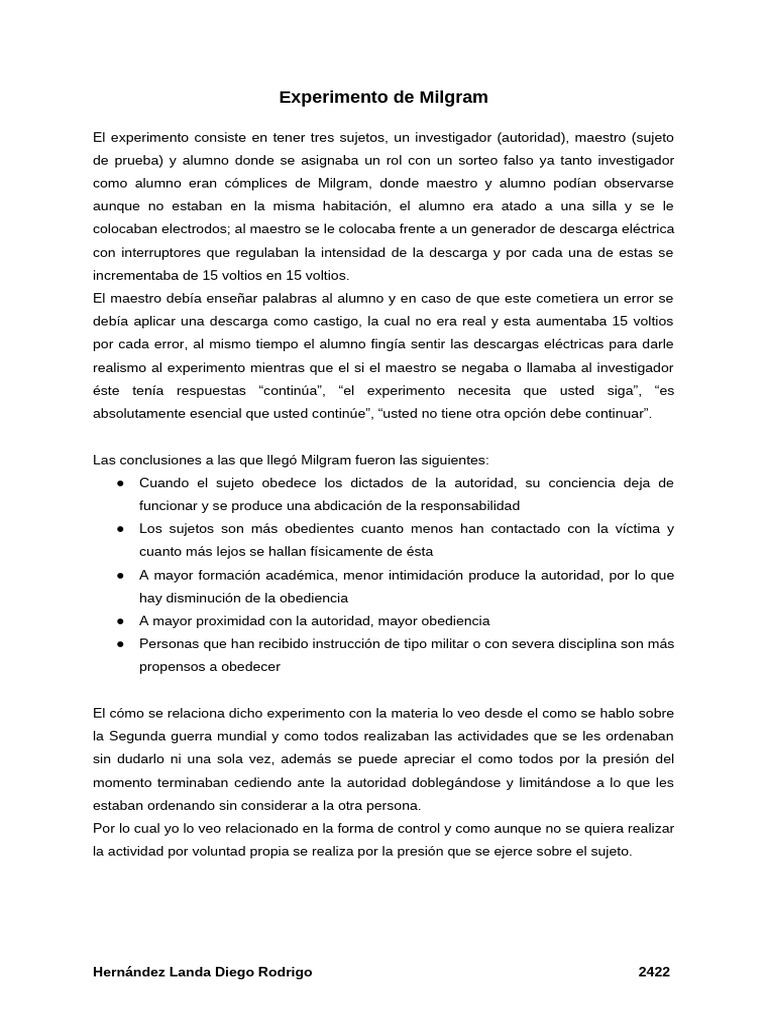 Experimento de Milgram: Obediencia y Autoridad | PDF