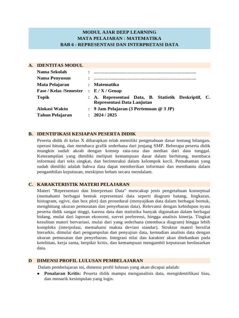 Modul Bab 6 Representasi Dan Interpretasi Data | PDF