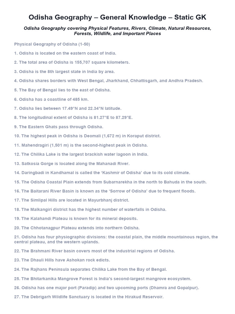 Odisha Geography and Wildlife Overview | PDF | Earth Sciences