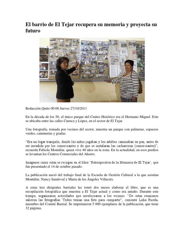 El Tejar: Memoria y Transformación | PDF | Viajes y turismo