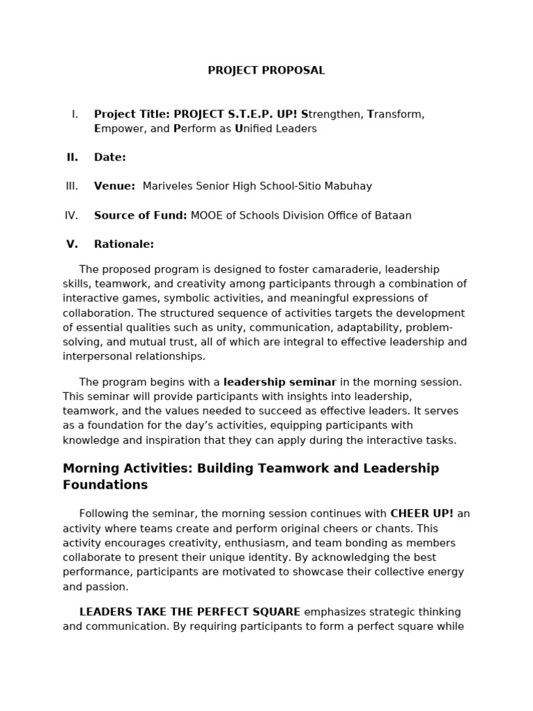 MSHS Sitio Mabuhay Project Proposal 1 | PDF | Leadership | Creativity
