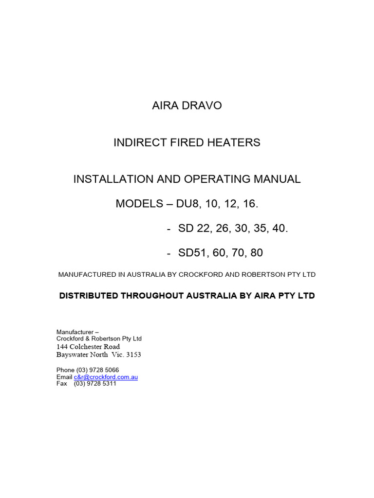 AIRA Dravo Heater Operating Manual | PDF | Heat Exchanger | Thermostat