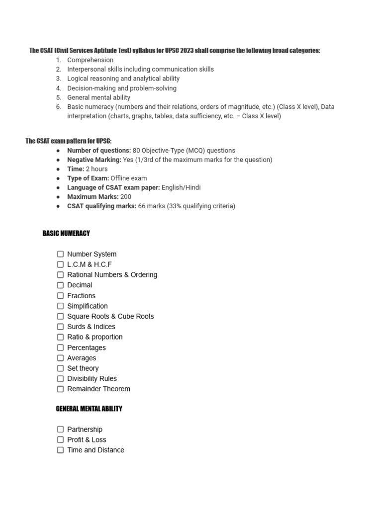 CSAT 2023 Syllabus Overview in Hindi | PDF
