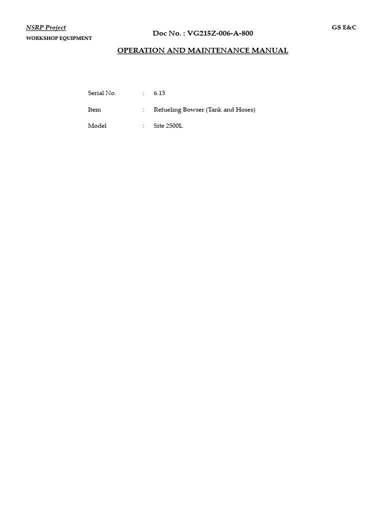Refueling Bowser Operation Manual | PDF | Manufactured Goods | Equipment
