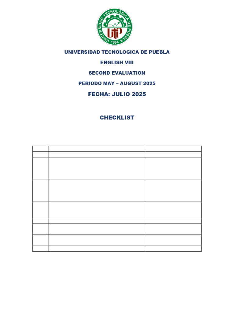 Checklist Producto 2 Mayo Agosto 2025 Ingles Viii - 250714 - 112510 | PDF