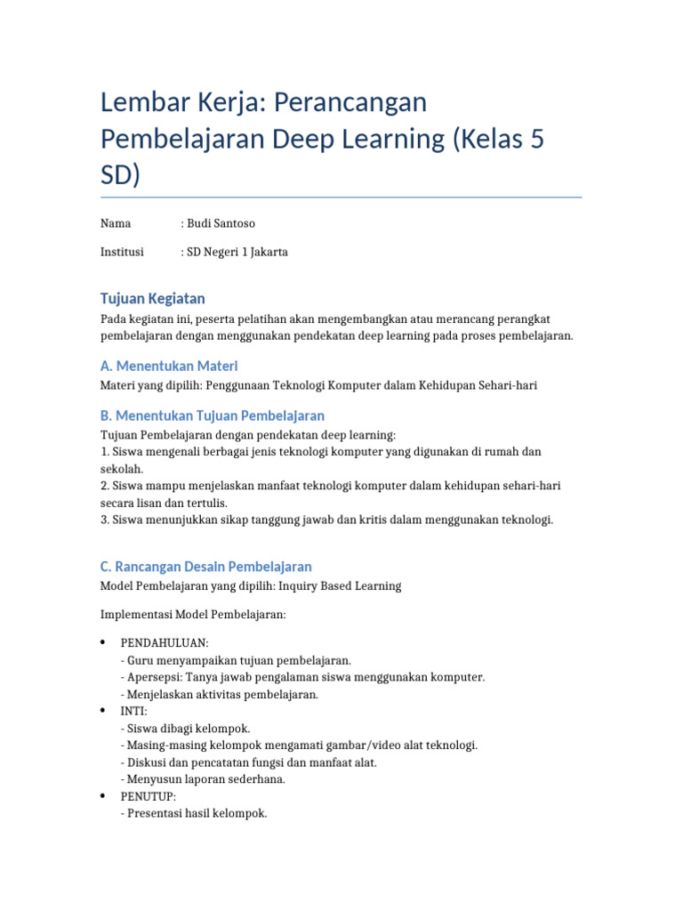LK Perancangan Pembelajaran Kelas5SD DeepLearning | PDF