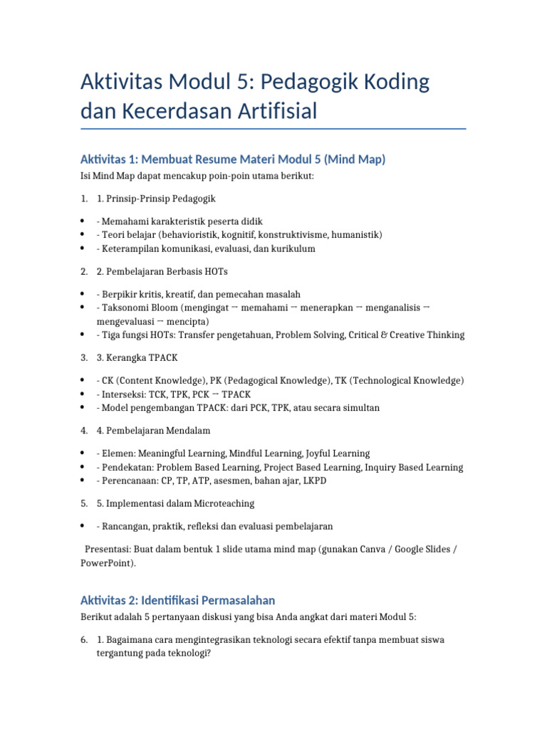 Aktivitas Modul 5 Pedagogik Koding KA | PDF