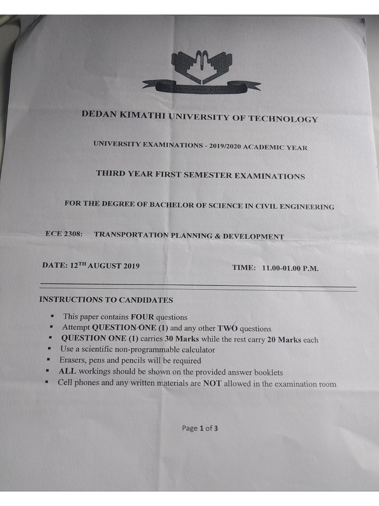 Transportation Exam 2019 | PDF