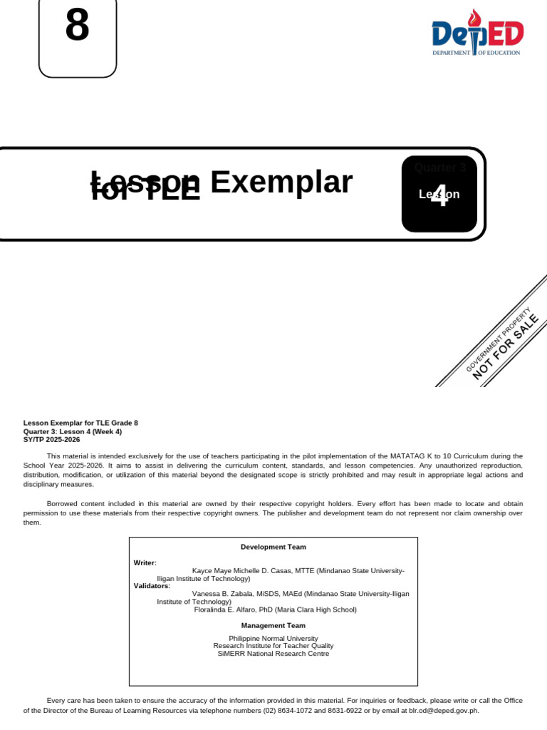 Q3 - LE - TLE 8 - Lesson 4 - Week 4 | PDF | Textiles | Sewing