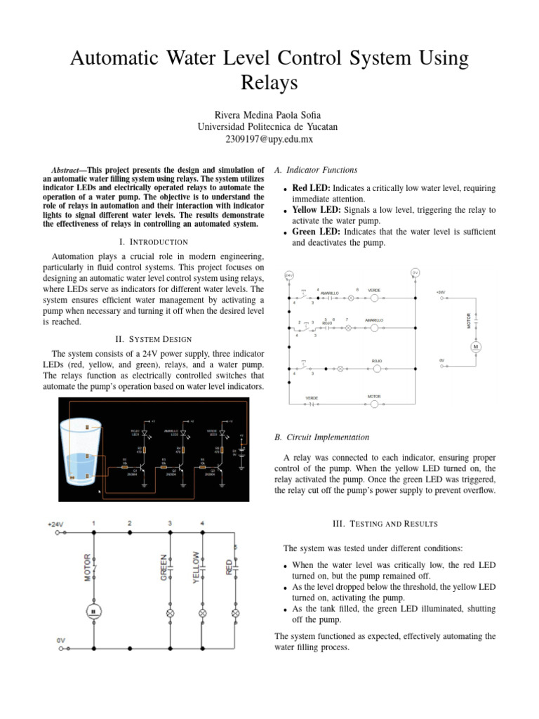 Automatic Water Level Control System Using Relays | PDF | Relay | Light ...