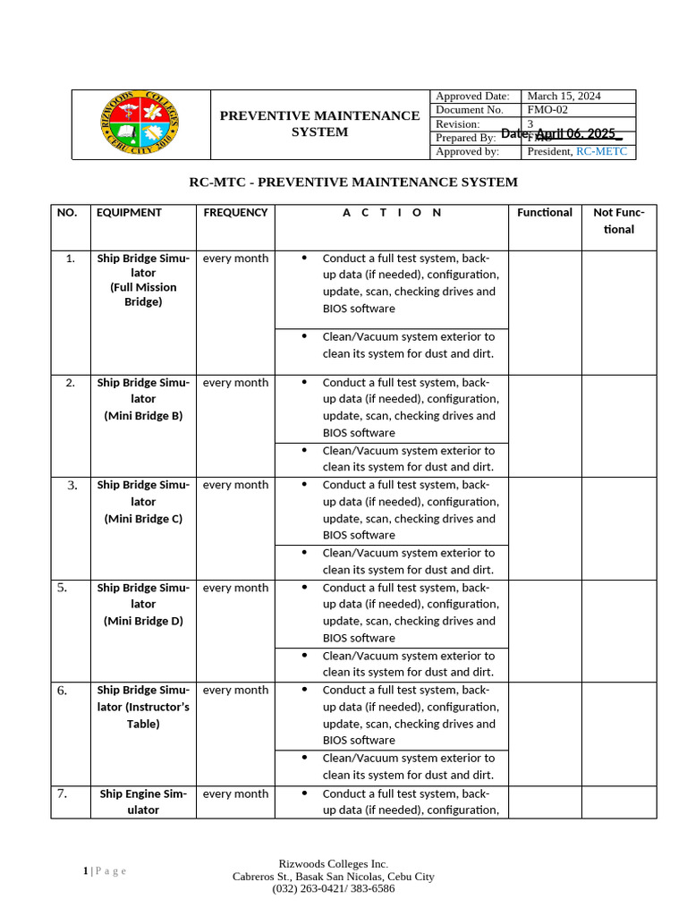 OFI 1revised PMS Rizwoods (April 06, 2025) SHIP'S SIMULATOR | PDF ...