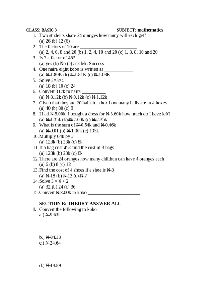 Basic 3 Mathematics | PDF
