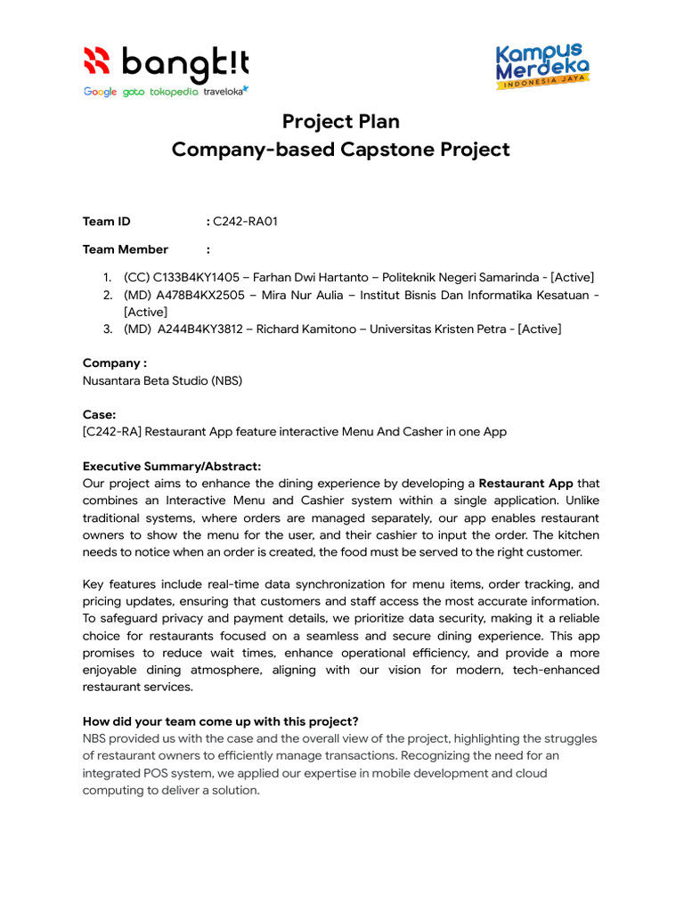 Project Plan Case 2 - Restaurant App Feature | PDF | Point Of Sale ...