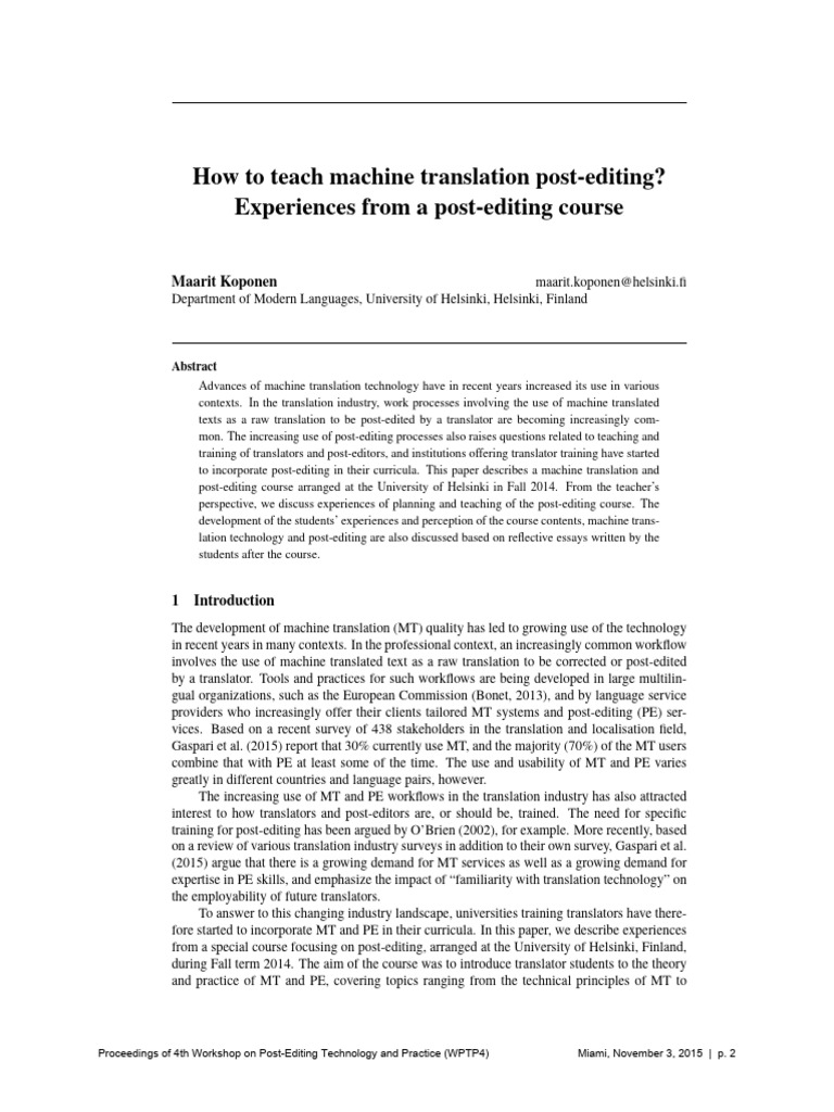 Teaching Machine Translation Post-Editing | PDF | Translations | Essays