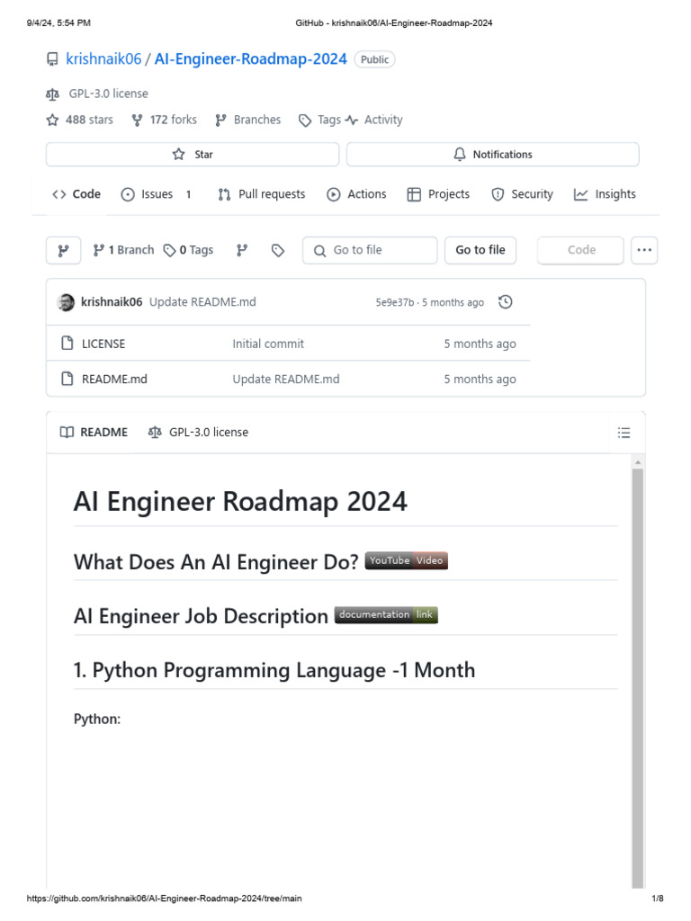 Krish Naik AI Engineer Roadmap 2024 | PDF | Python (Programming Language) | Statistics