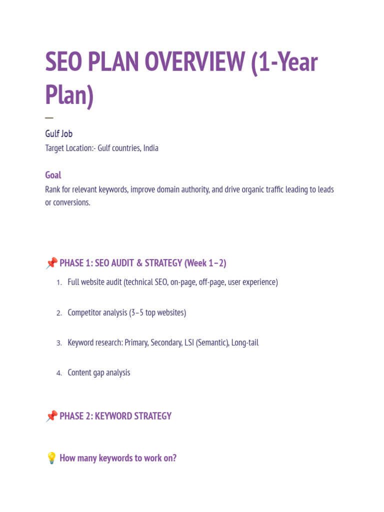 SEO Plan Overview (1 Year Plan) | PDF | Search Engine Optimization | Information Technology