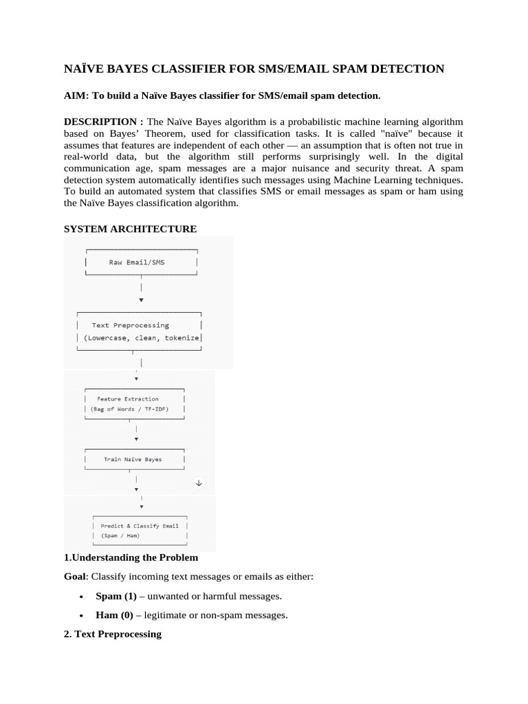 Naïve Bayes SMS/Email Spam Classifier | PDF | Artificial Intelligence | Intelligence (AI ...