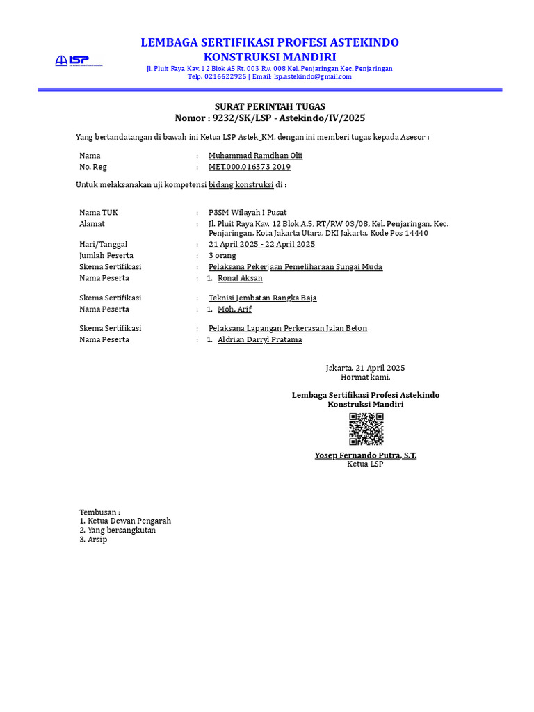 Surat Tugas Uji Kompetensi Konstruksi | PDF
