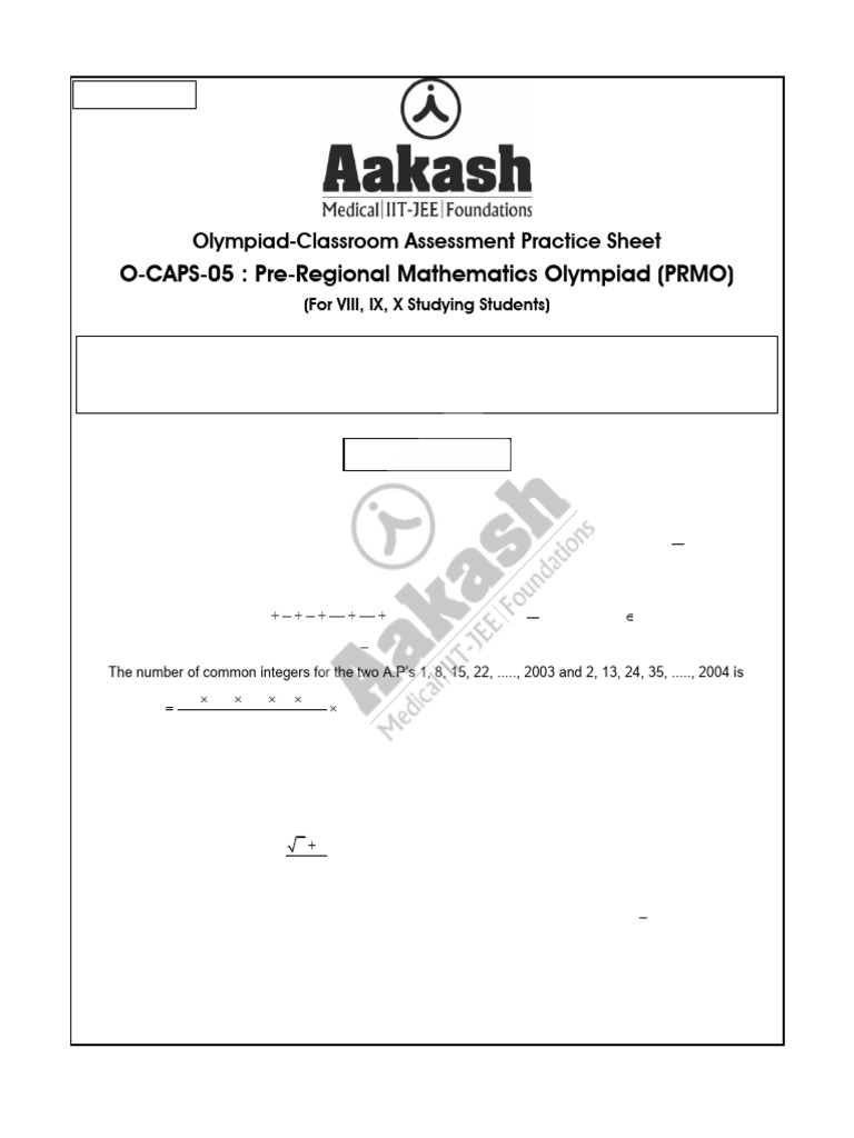 O-Caps-05 - Prmo (Class-Viii To X) | PDF | Numbers | Mathematical Objects