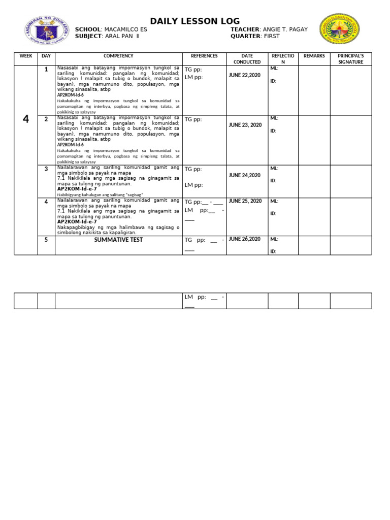 Daily Lesson Log Q1 Week 4 | PDF
