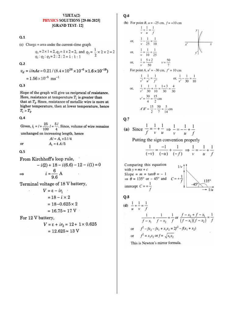 GT-12 (Vijeta-2) Physics Solution 29-06-2025 | PDF
