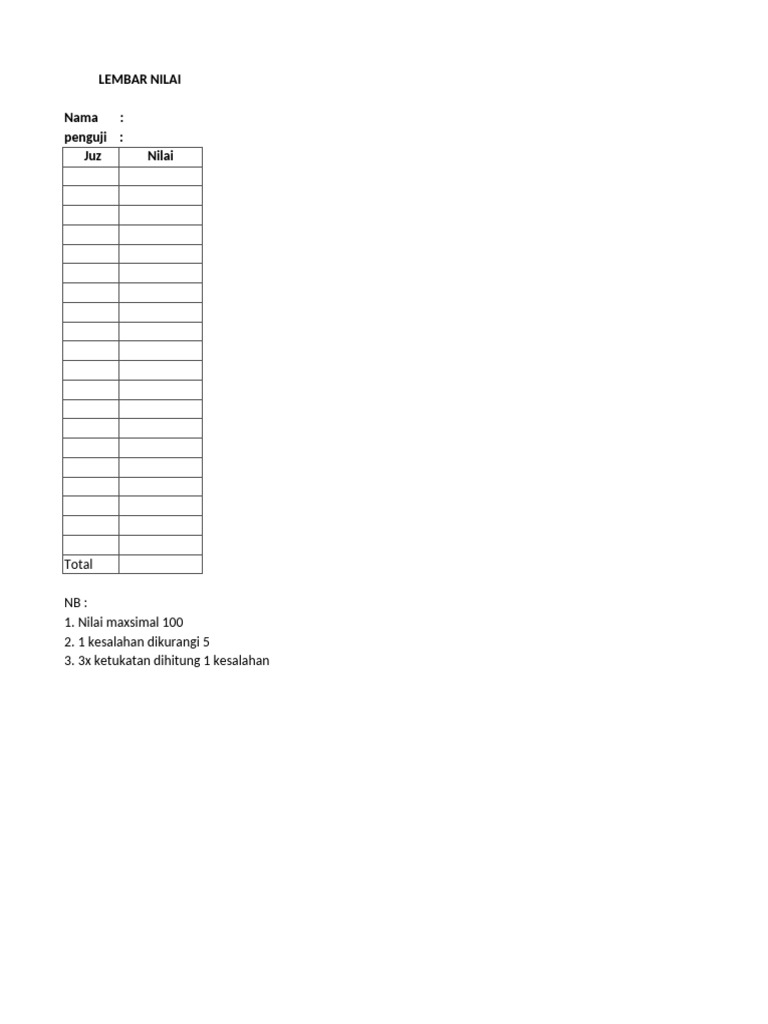 Lembar Nilai | PDF