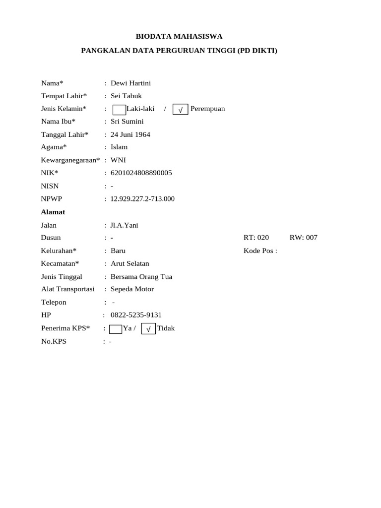 Format Biodata PDDIKTI | PDF