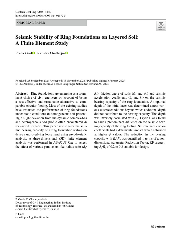 Goel - 2025 - Seismic Stability of Ring Foundations On Layered Soil A ...