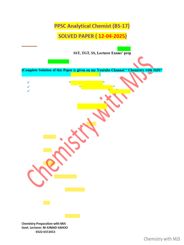 PPSC Analytical Chemist Solved Paper 12-04-2025 by MJS SIR | PDF | Acid | Chromatography